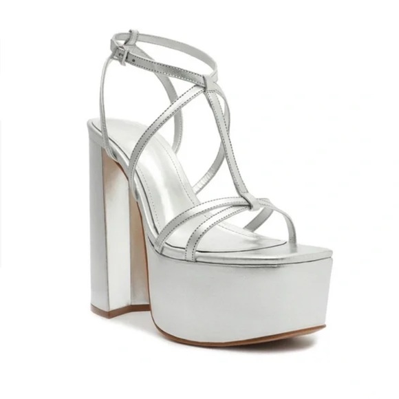 SCHUTZ | Shoes | Schutz Adriana Silver Platform Heels Size 85 Revolve ...